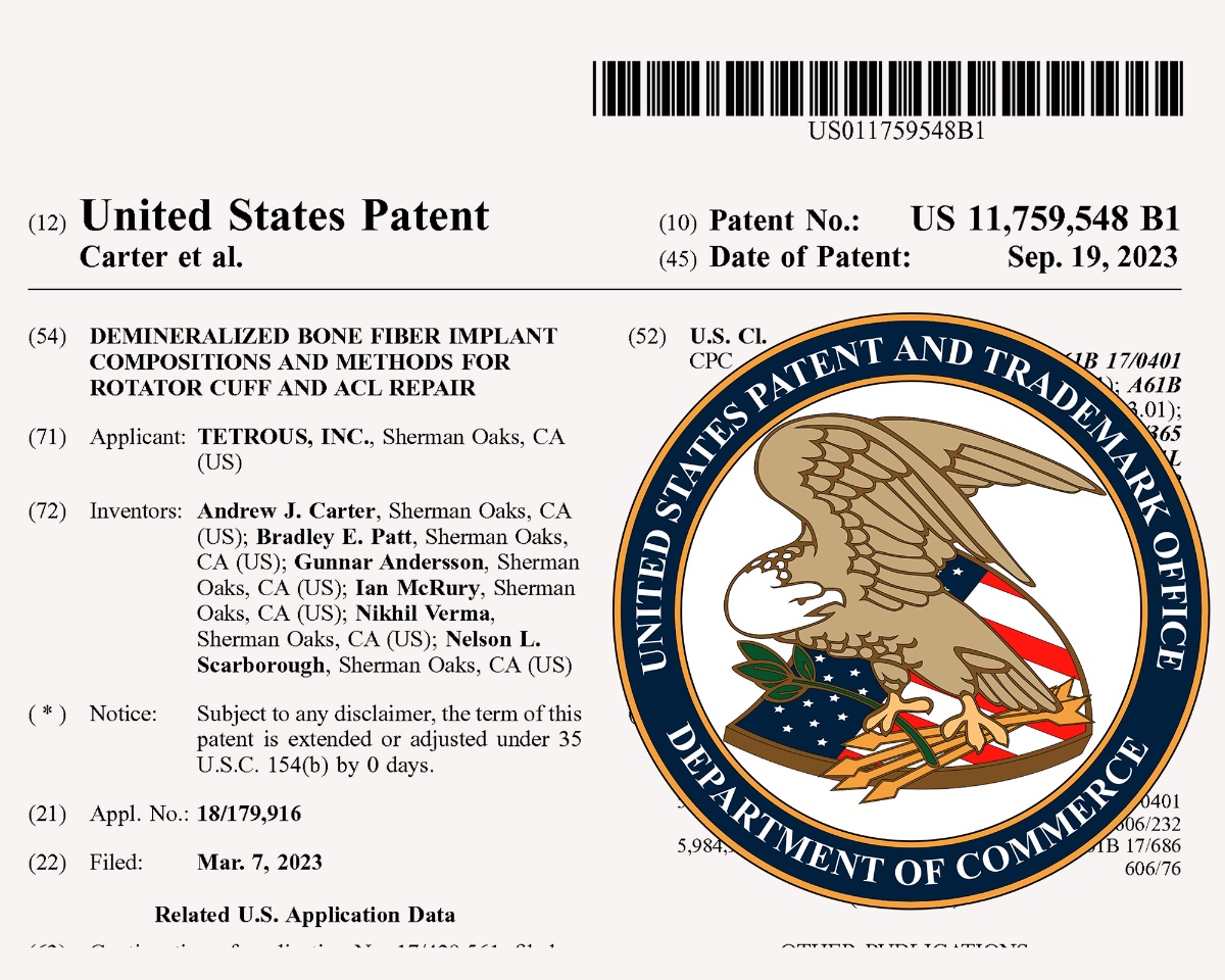 TETROUS, INC. ANNOUNCES ISSUE OF AN ADDITIONAL U.S. PATENT RELATED TO ...